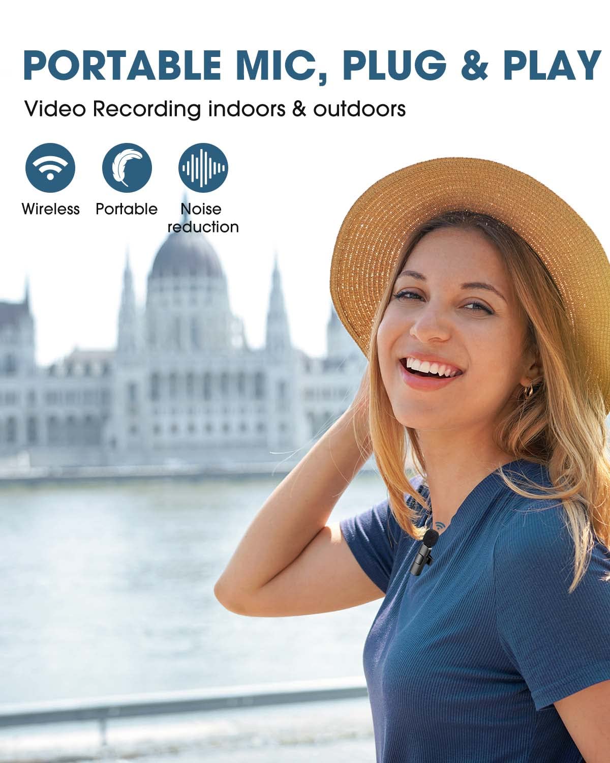 Wireless Lavalier Microphone for iPhone/iPad Video Recording Omnidirectional Lapel Lav Mic, Portable External Cordless Clip-on Mic for Recording, Youtube, Interview, Vlog, Live streaming Plug&Play