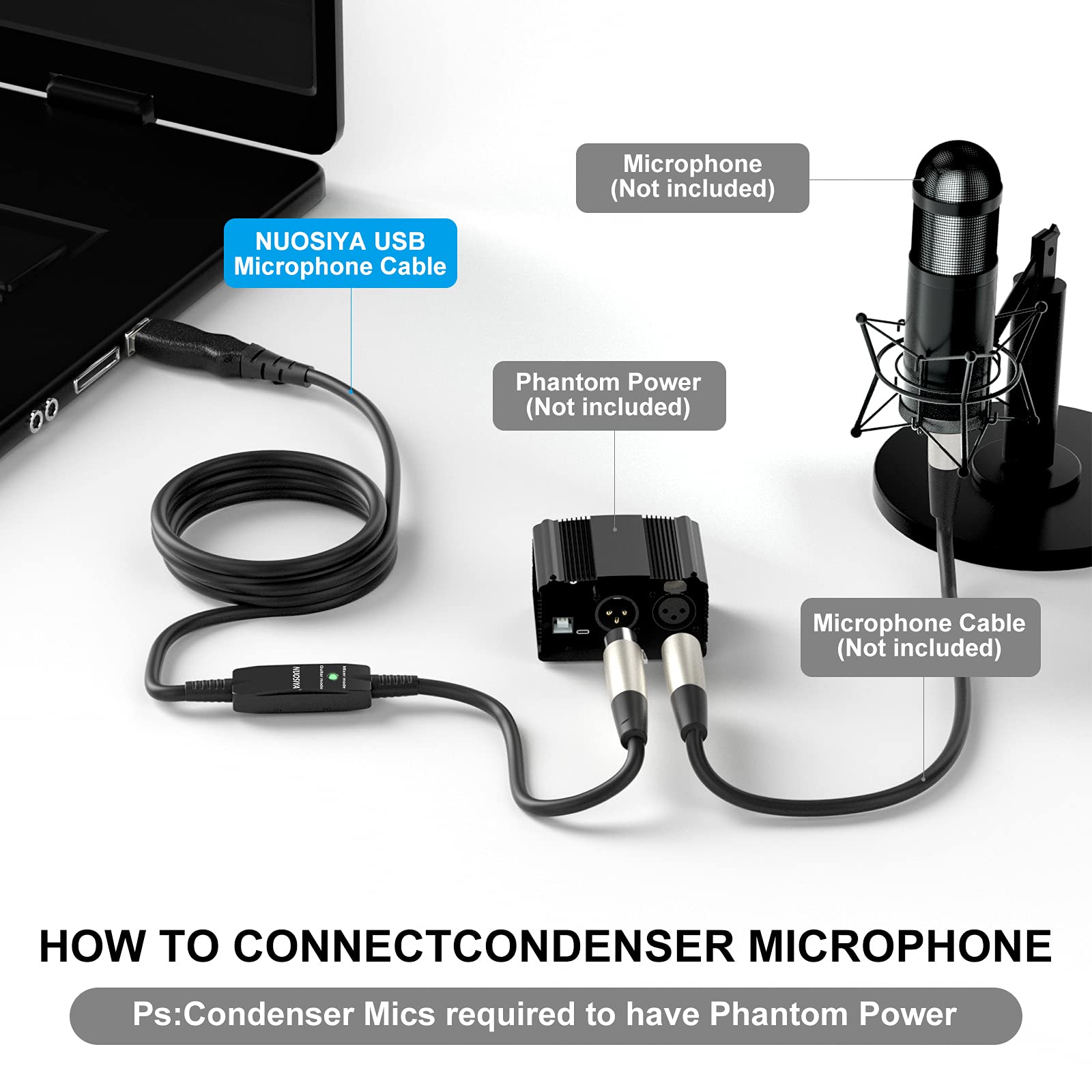 NUOSIYA USB to XLR Cable, USB Microphone Cable 10 Ft, 3 Pin XLR Female Cables Adapter Mic Converter Patch Cable Studio Audio Cable Connector Cords for Microphones, Recording, Karaoke