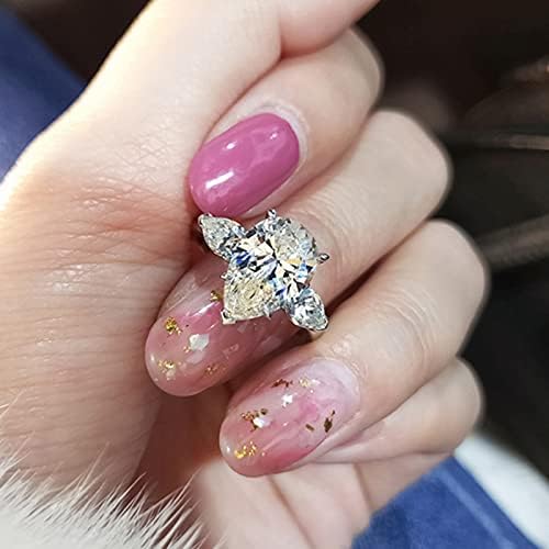 SCHZBSP S925 Sterling Silver Shiny Drop Diamond Engagement Ring Exquisite pear-Shaped Cut Cubic Zirconia Ring Fashion CZ Diamond Ring Eternal Wedding Ring Luxury Women's Ring (6)