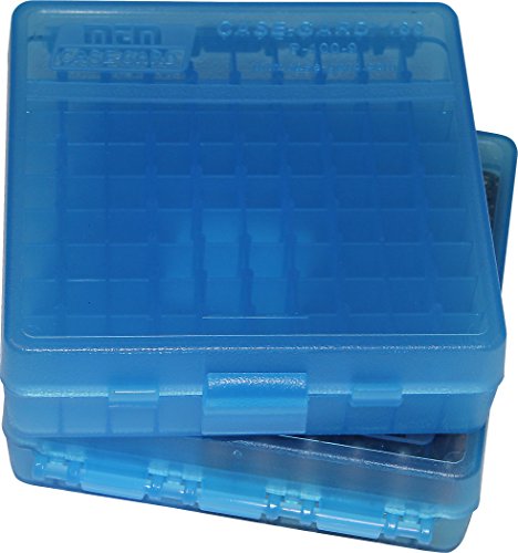 MTM P-100-9-24 Ammo Box 100 Round Flip-Top 9mm 380 ACP, Clear Blue , 5 x 5 x 5"