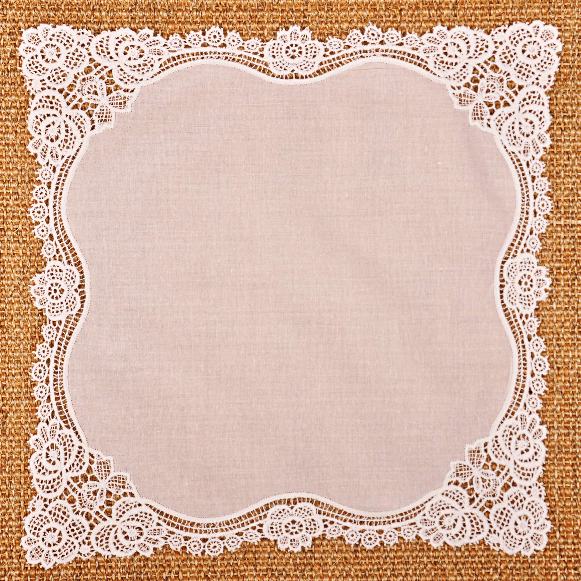 Milesky White Wedding Handkerchief Pure Cotton, Soft Ladies Hanky with Crochet Lace CH02