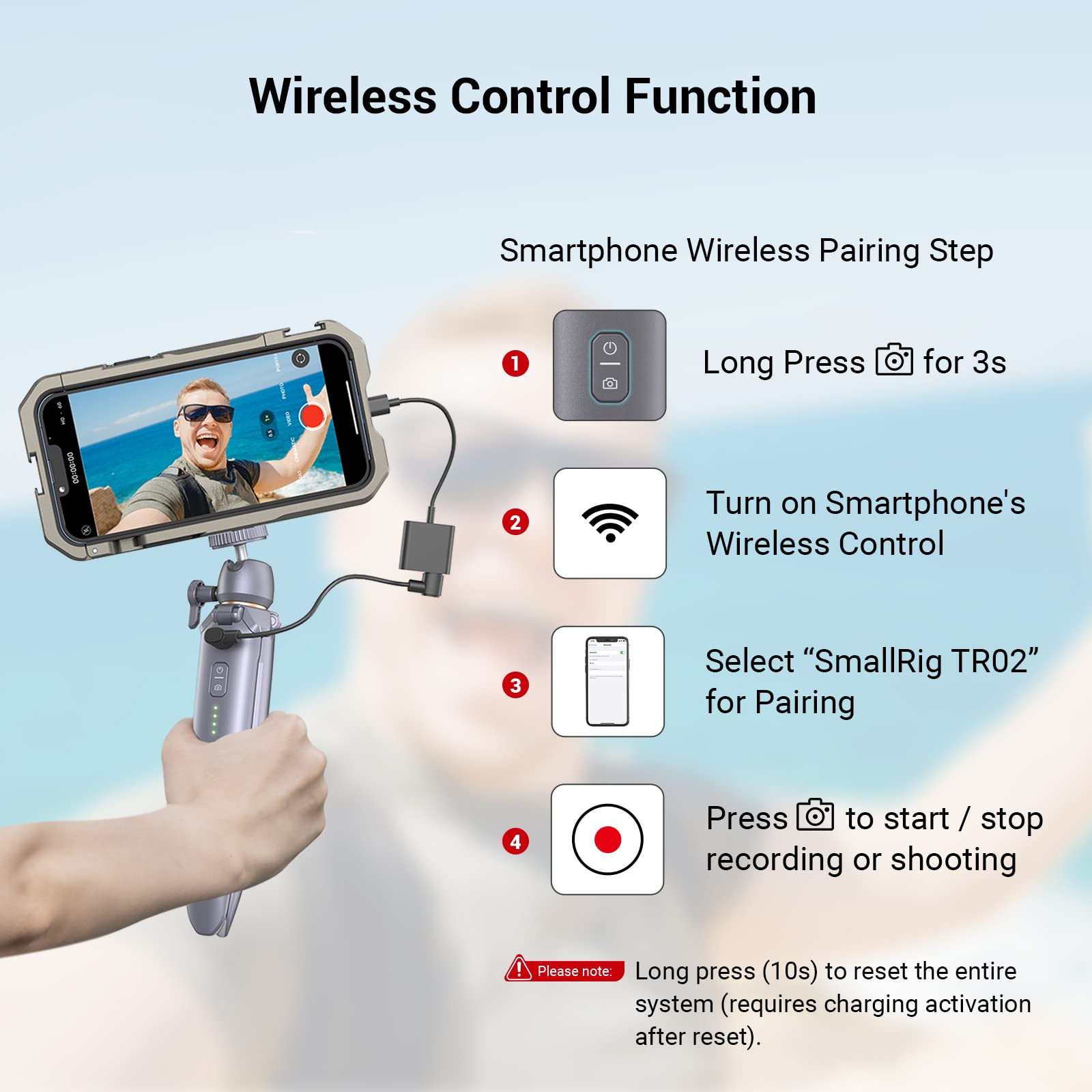 SmallRig Charging Mini Tripod for iPhone Cameras DSLRs Gopro, Handle Grip Desktop Tripod with Wireless Control Button 360° Ball Head and Power Display, for Vlogging Video Shooting Filming -3534