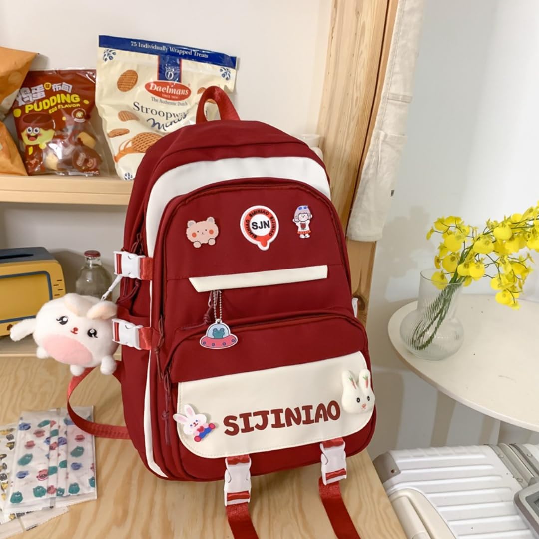 MIFJNF Cute Backpack Kawaii Backpack for School Aesthetic Backpack Kawaii School Supplies Cute Backpacks with Accessories (Pink)