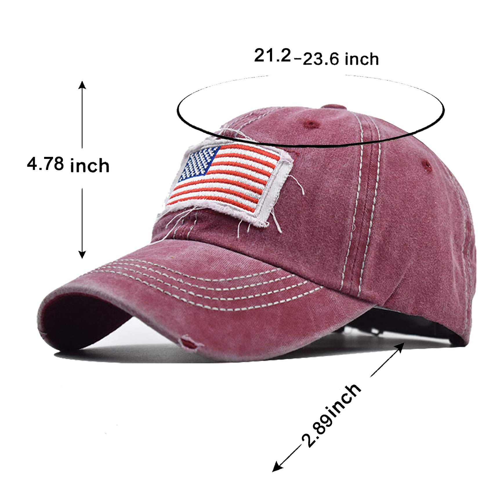 RNFENQS Women's American Flag Ponytail Baseball Cap Adjustable Distressed Dad Hat Pink