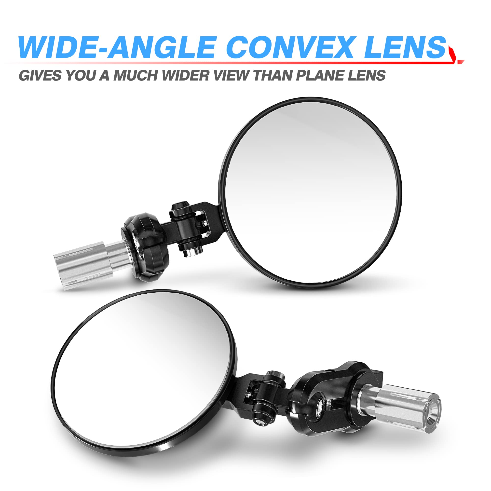 MICTUNING Universal Motorcycle Mirrors - 3 Inch Round Folding Bar End Side Mirror Compatible with Honda, Scooter, Suzuki, Yamaha, Kawasaki, Victory and More