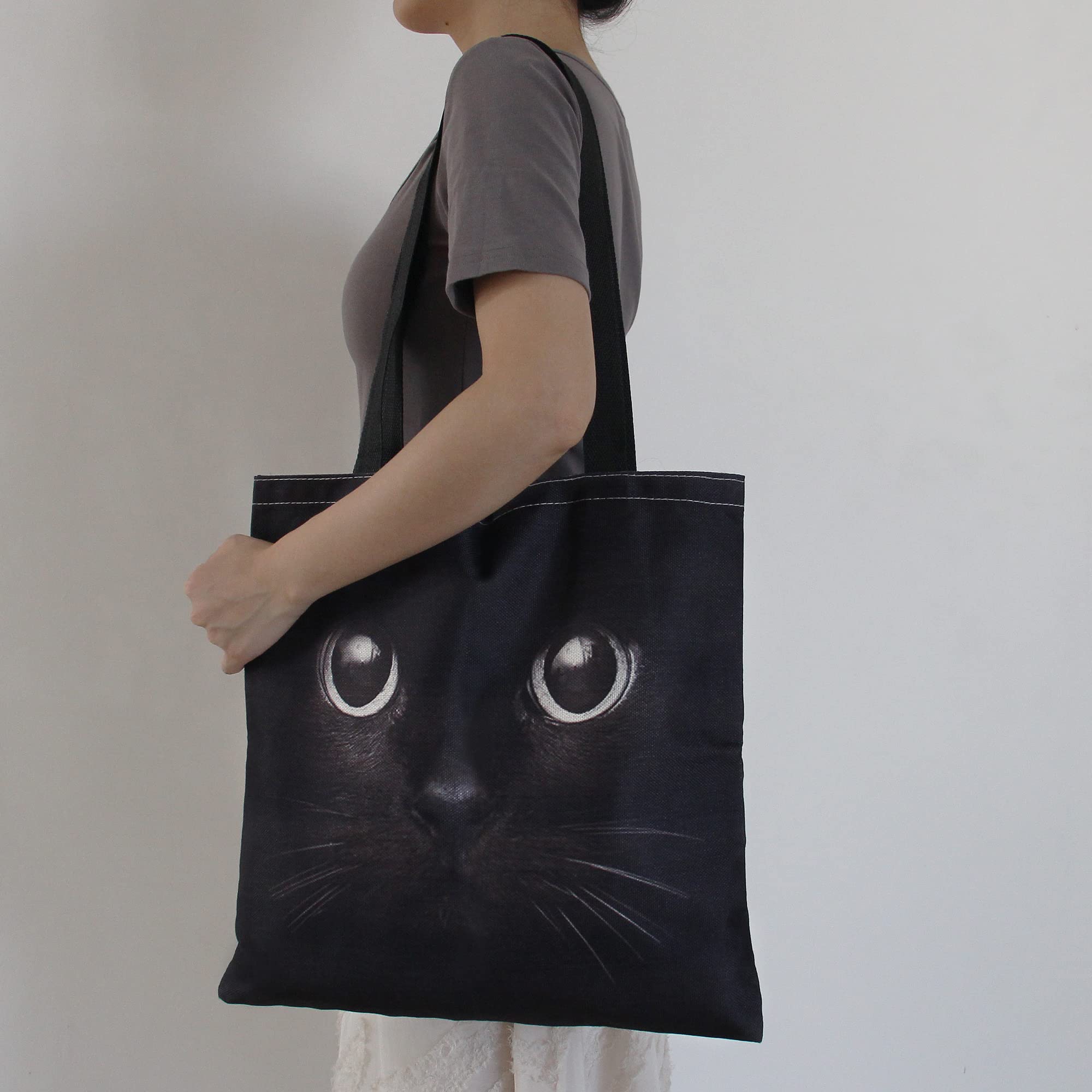 MyKazoe Canvas Reusable Tote Bag Bag for Cat Lovers Value Set with Storage Bag (#2 Mischievous)