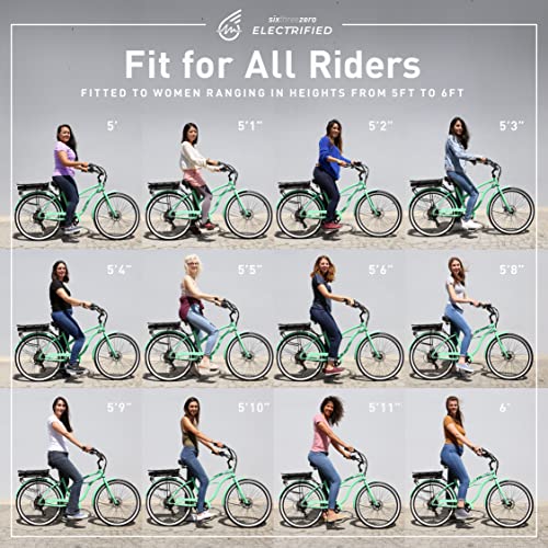 sixthreezero Around the Block Women's Electric Bike, 7 Speed Beach Cruiser eBike Bicycle with Rear Rack, 500 Watt Motor, 26 Inch Wheels, Sky Marigold