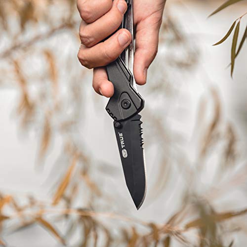 TRUE TRUEBLADE Lightweight Everyday Pocket Knife | Super Sharp Black Oxidized Stainless Steel Partially Serrated Pocket Knife