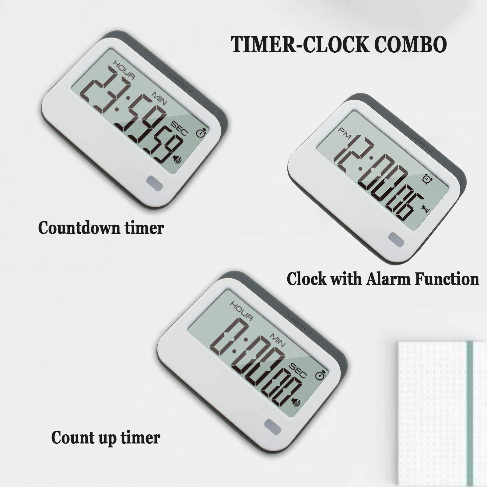 Yovell Digital Kitchen Timer 12/24 Hours Alarm Clock with LED Indicator for Cooking Sports Office Study Magnetic Back and Retractable Stand Big Digits