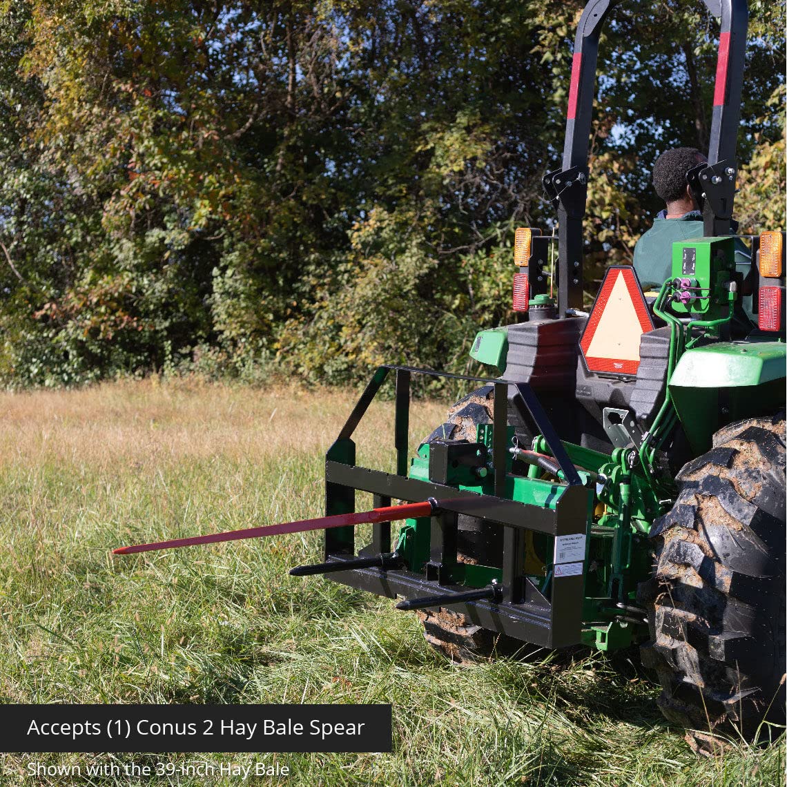 Titan Attachments Pallet Fork Frame Attachment with 49" Hay Spear and Stabilizers, Fits Cat I & II Tractors, Rated 4,000 LB