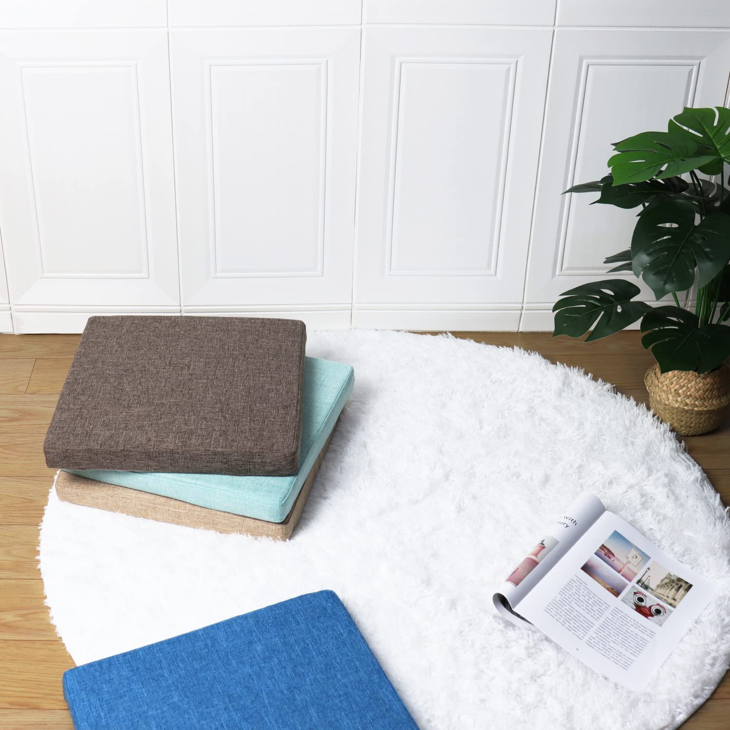 Takehanaus Office Kitchen DIng Chair Cushion Soft Square Cushion Non Slip Chair Pad and Seat Cushion with Machine Washable Cover 16In,Dark Beige, 16In x 16In