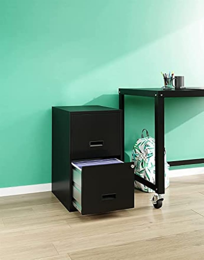 MEZHI File Cabinet 2 Drawer Steel File Cabinet with Lock, 18" Deep, Black