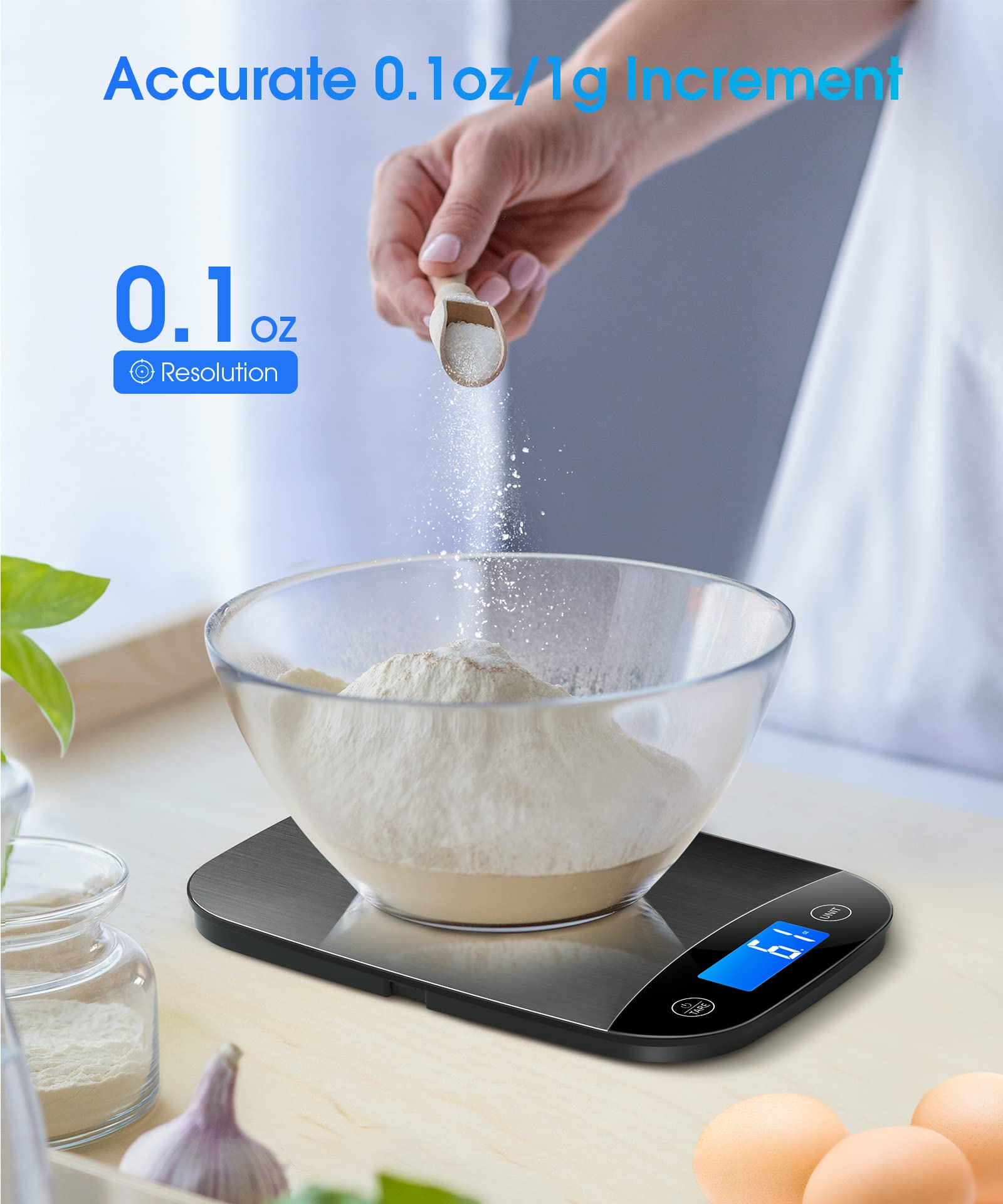 Nicewell Food Scale 22lbs Digital Kitchen Scale for Cooking Baking Weight Loss, Weighs in Grams and Ounce with 0.1oz/1g Resolution, Sleek Design and Large LCD Screen