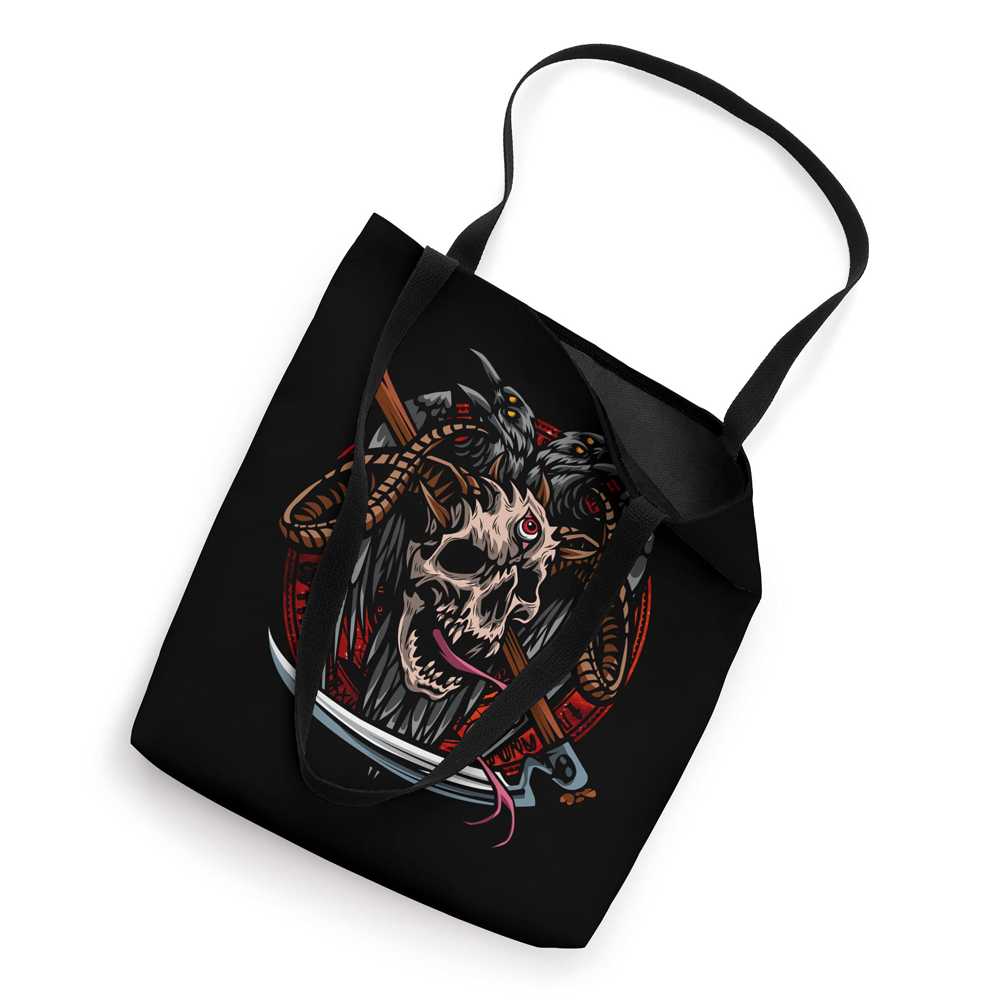 Raven and Demon Skull Death Gothic Horror Halloween Occult Tote Bag