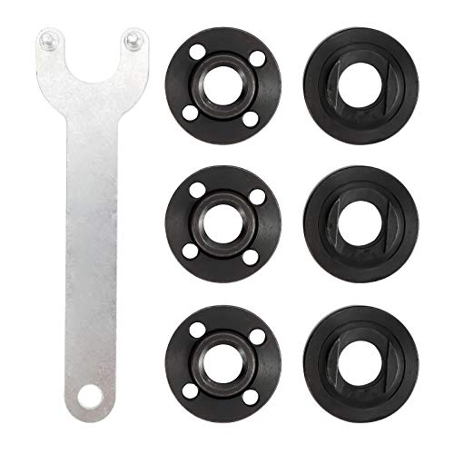 WerkWeit Grinder Angle Spanner Wrench Flange Nut Kit, 1PCS Angle Grinder Flange Wrench and 6PCS Flange Nuts, Compatible with Dewalt Bosch Black Decker Ryobi Makita(4.5" 5" 5/8-11)