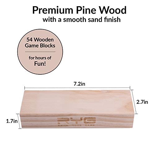 Raise Your Game Giant Wooden Tower (Stacks to a Maximum of 5 feet), Large Tumbling Block Timbers, Wood Stacking Game Jumbo Backyard Set with Carrying Case