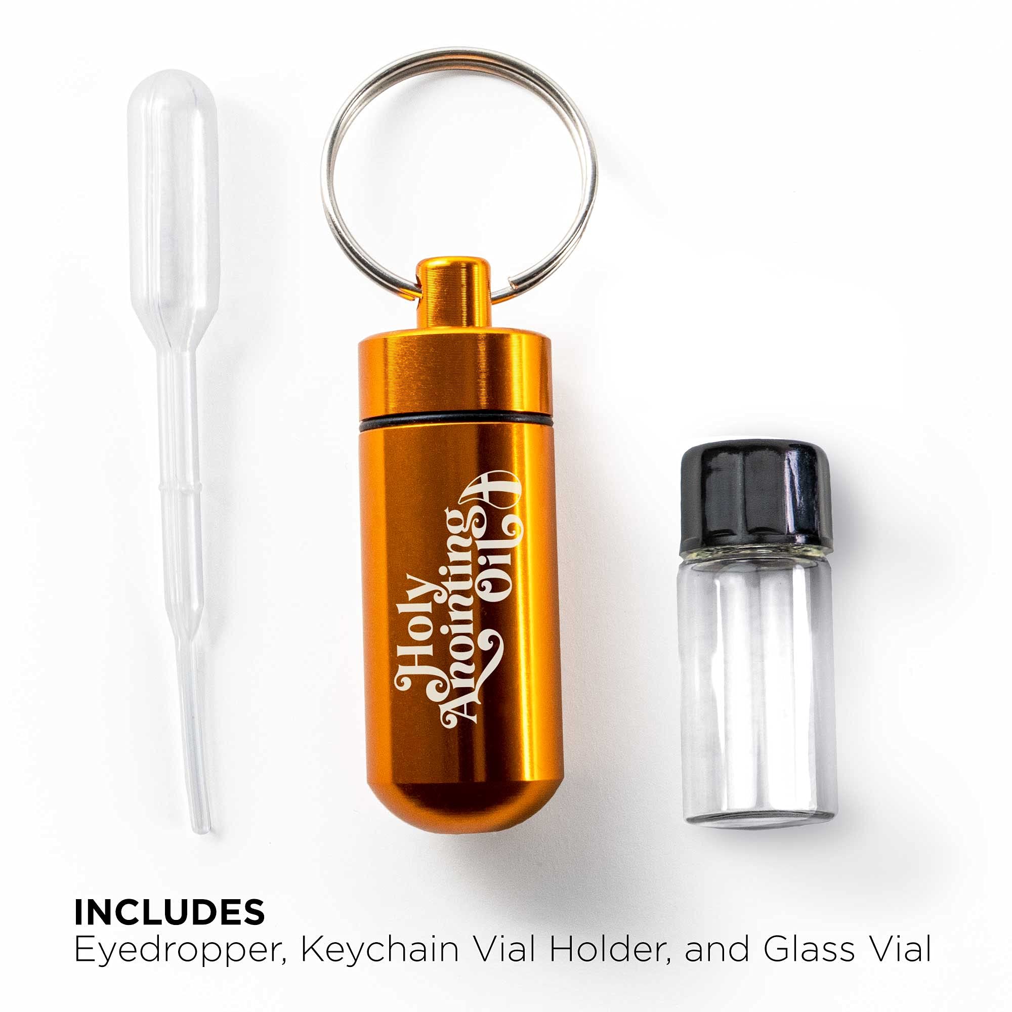 Nard Anointing Oil from Israel Boxed Gift Set with Dispenser, Holy Jerusalem Oil & Gold Metal Keychain Bottle Container, Plastic Dropper & Small Glass Vial, Aceite Ungido y Botella