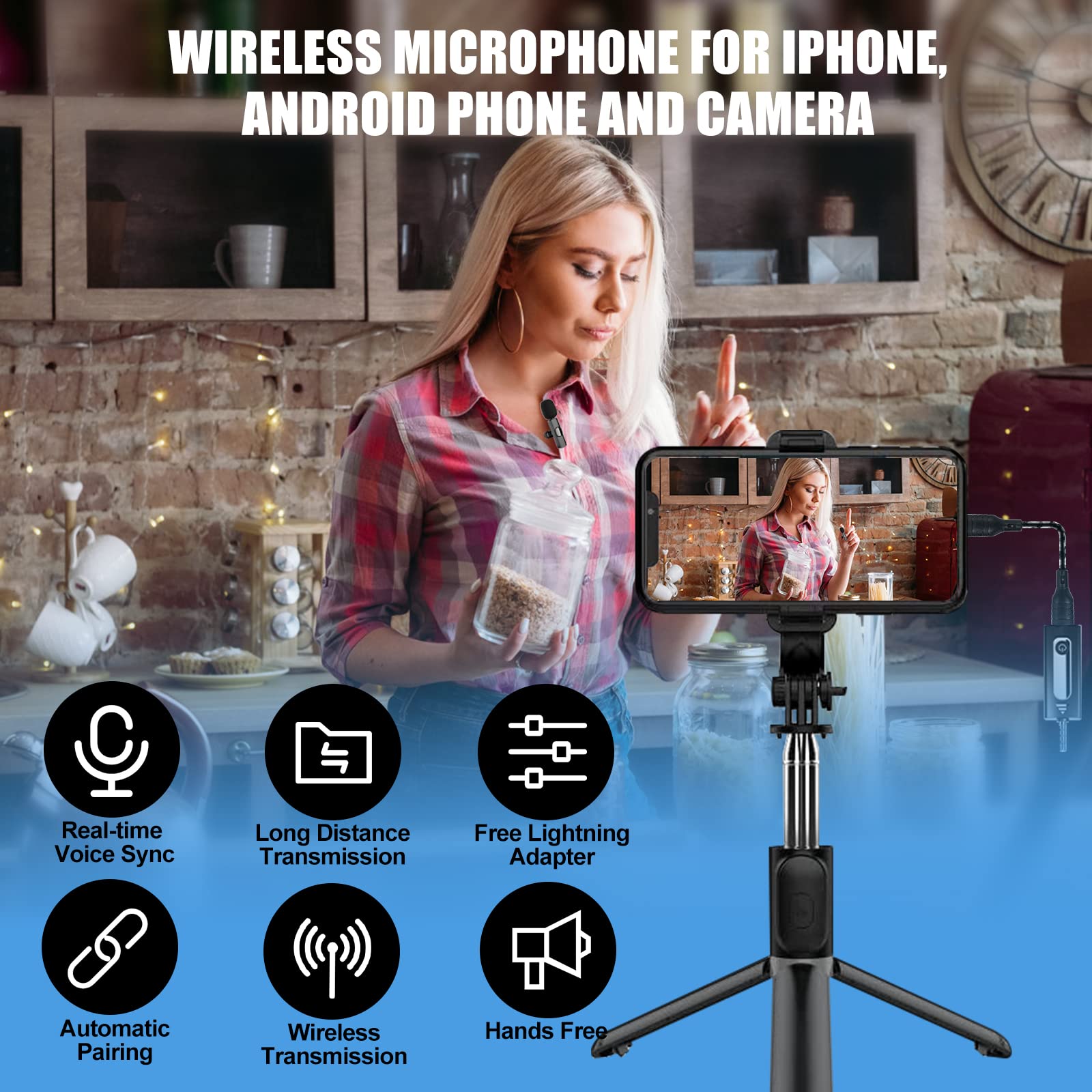 Wireless Lavalier Microphone for iPhone iPad/Android Phone/Camera,GoPro/Computer/Laptop/MacBook,Professional Lapel Mic Video Recording Lav Microphones for YouTube Tiktok Interview Live Stream Podcast