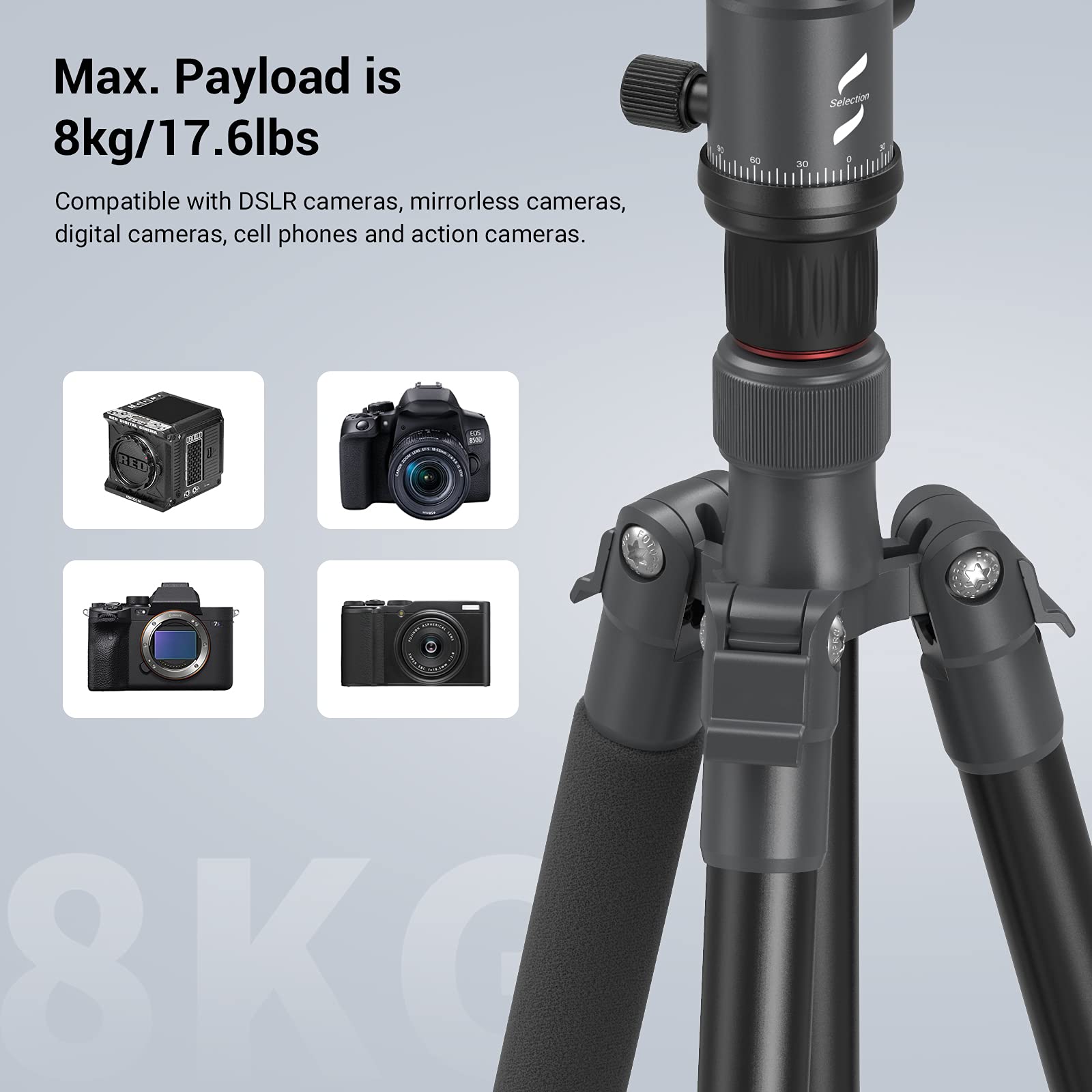 SmallRig Selection Lightweight 57" Aluminum Camera Tripod, Fodable DSLR Tripod for Travel, w/ 360 Degree Ball Head Quick Release Plate, Max. Payload 17.6lb, Adjustable Height 13.3"-57" - 3257