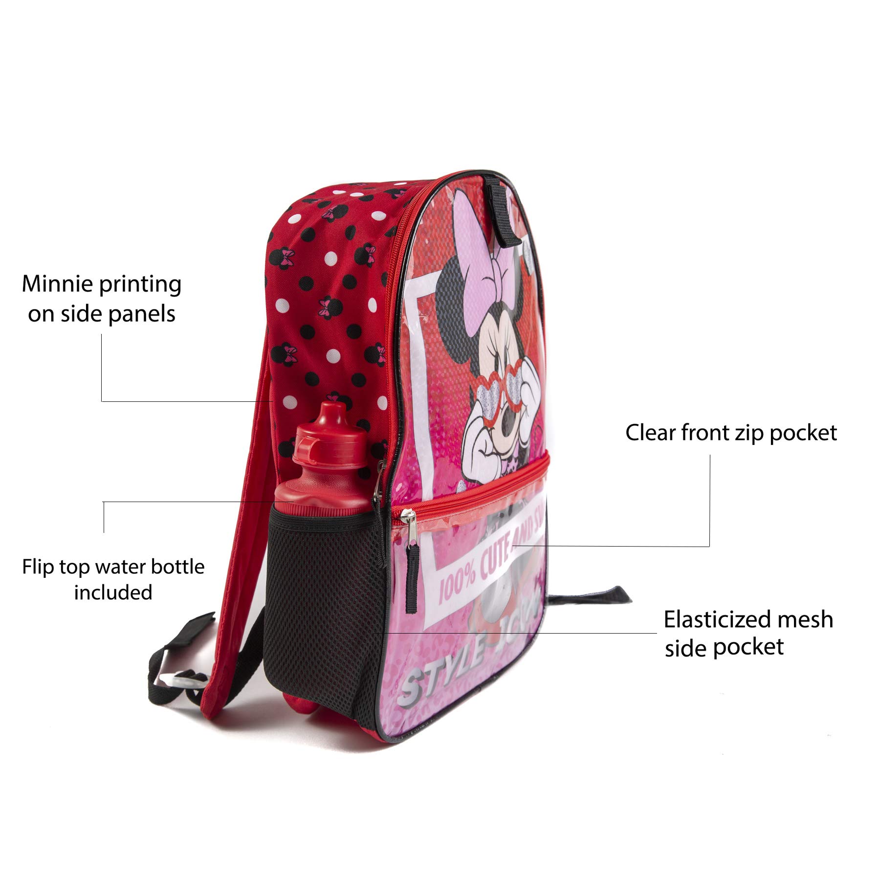 RALME 5 Pc. Minnie Mouse Backpack and Lunch Bag Set for Girls, 16 inch Red
