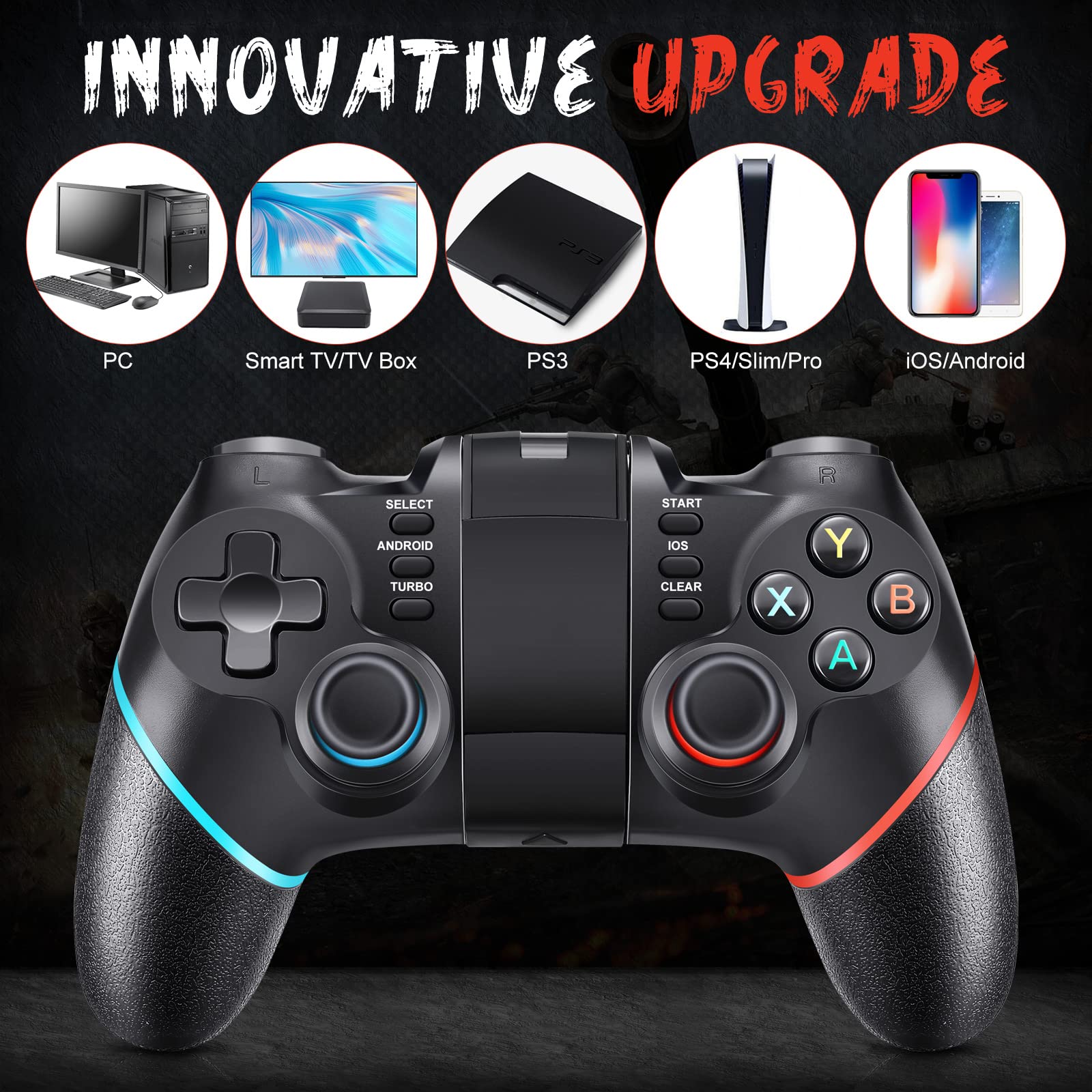Vbepos Mobile Game Controller, Upgrade 2.4G & Bluetooth Wireless Gamepad for iPhone/Android/PC Windows/ PS4/ PS3/ Smart TV