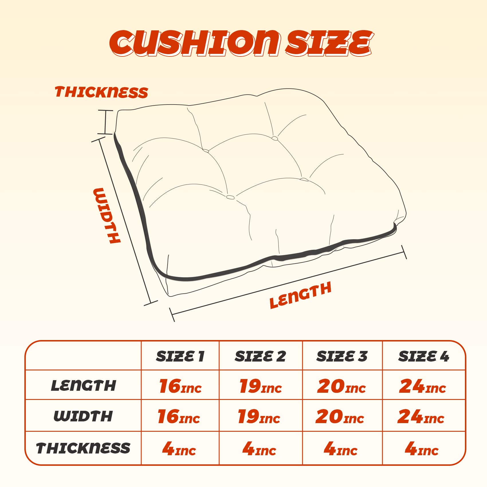 mudilun Indoor Square Chair Cushion,Kitchen Chair Pads with Ties,Thicken Soft Tufted Overstuffed,Suitable for Office Dining Chair Kitchen 4pack (19x19x4, Beige)
