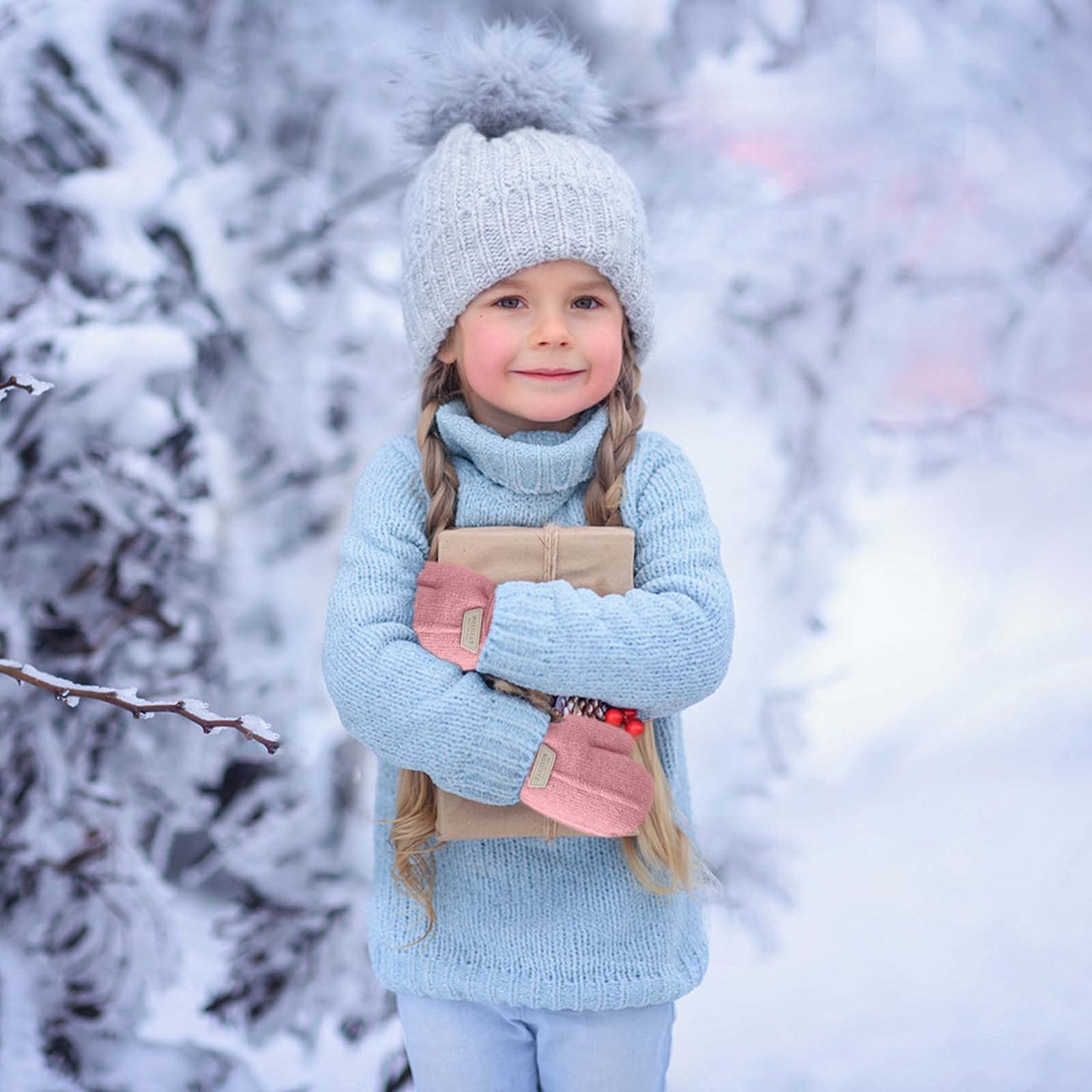 Toddler Gloves Winter Mittens for Baby Boys Girls, Kids Warm Fleece Lined Knit Mittens with String