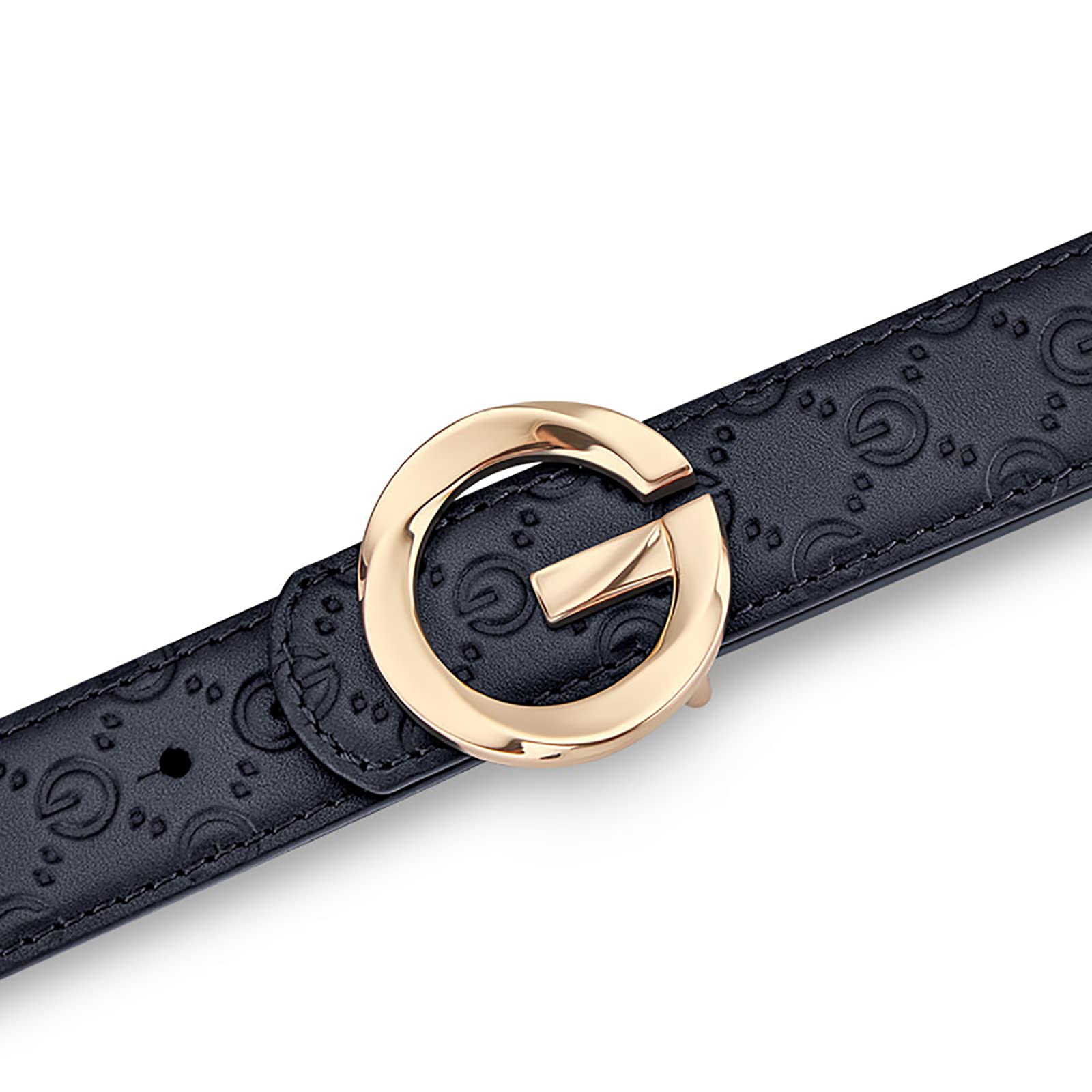 VANNANBA Belts for Women Genuine Leather with Letter Pinhole Buckle Belt