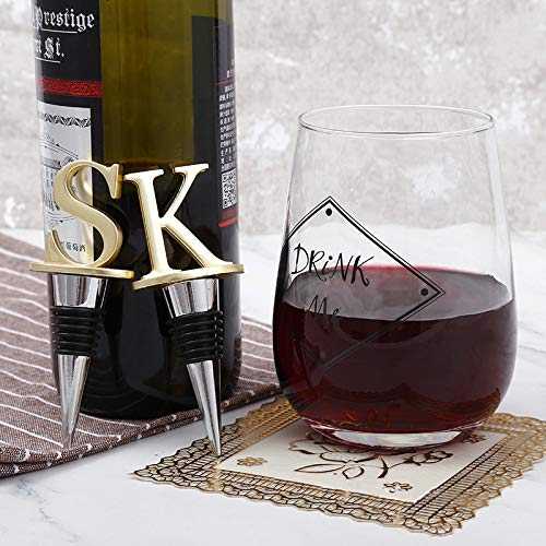 Wine and Beverage Bottle Stopper With Gold Finish,Reusable Plug,Initial
