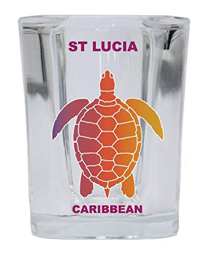 St Lucia Caribbean Souvenir Rainbow Turtle Design Square Shot Glass