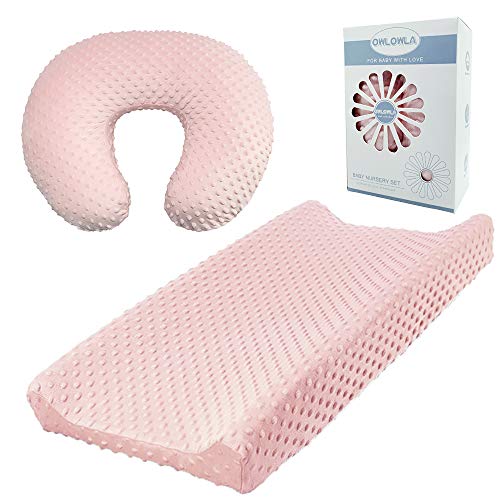 OWLOWLA Nursing Pillow Cover 2Pack Changing Pad Cover &Breastfeeding Pillow Slipcover Nursing Pillow Covers& Changing Table Covers Set for Baby Boy Girl(Blush Pink)