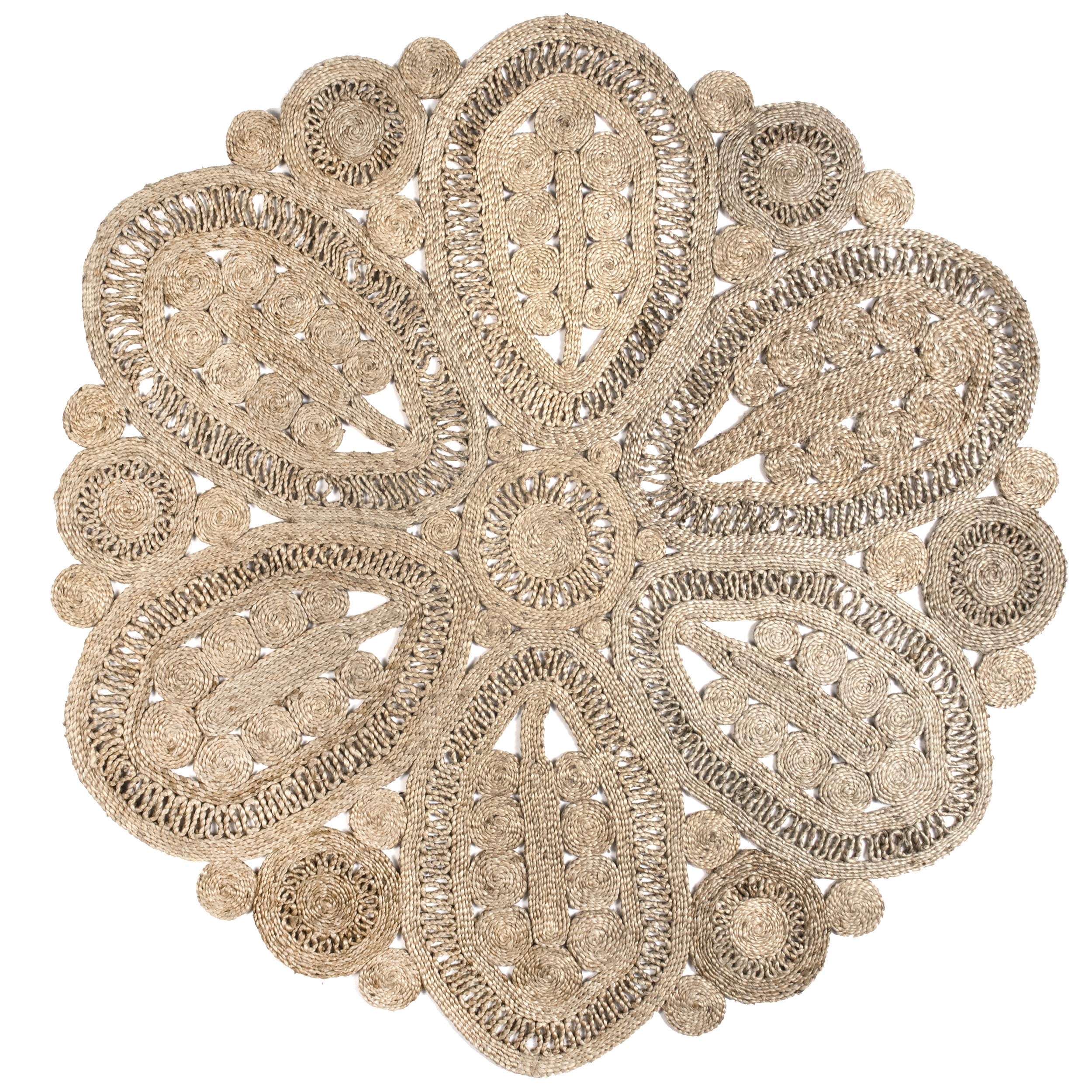 nuLOOM Bree Floral Braided Jute Area Rug, 6' Round, Natural