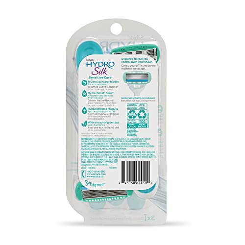 Schick Hydro Silk Sensitive Women's Disposable Razors, 9ct | 5-Blade Disposable Razors for Women Sensitive Skin | Travel Razor for Women