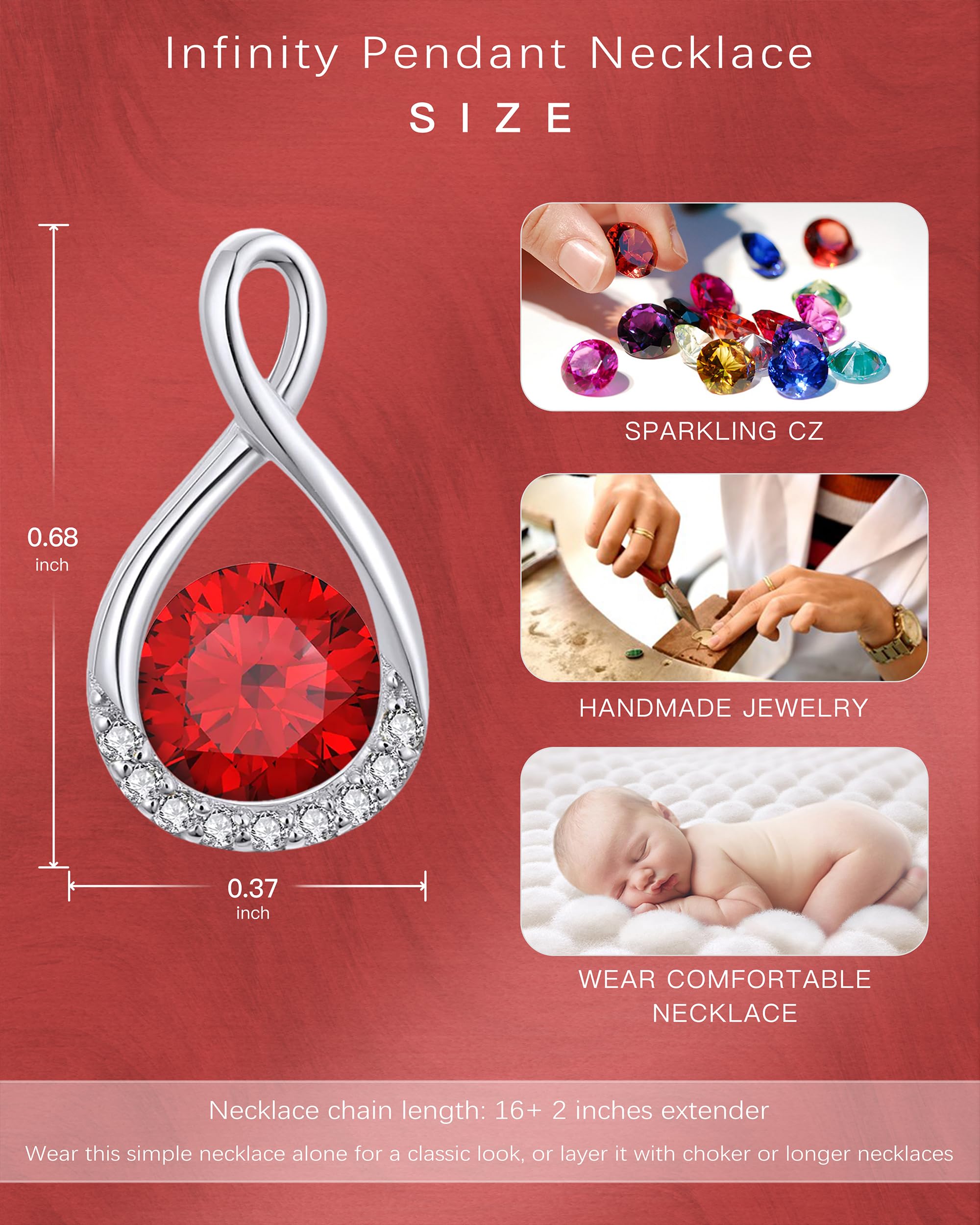 MIDDLUX Infinity Birthstone Necklaces for Women Girl, Stainless Steel, Cubic Zirconia