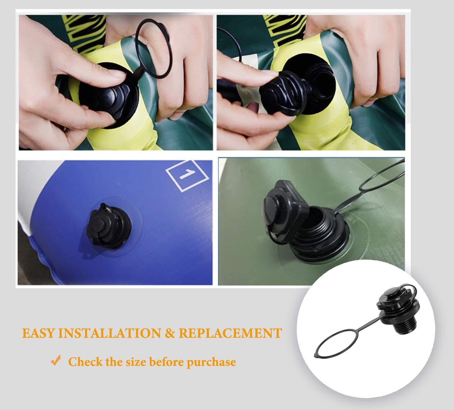 Quluxe 5 Pcs Air Valve Inflatable Boat Spiral Air Plugs Air Mattress Plugs Boston Valve for Rubber Dinghy Raft Kayak Pool Boat Airbeds- Black