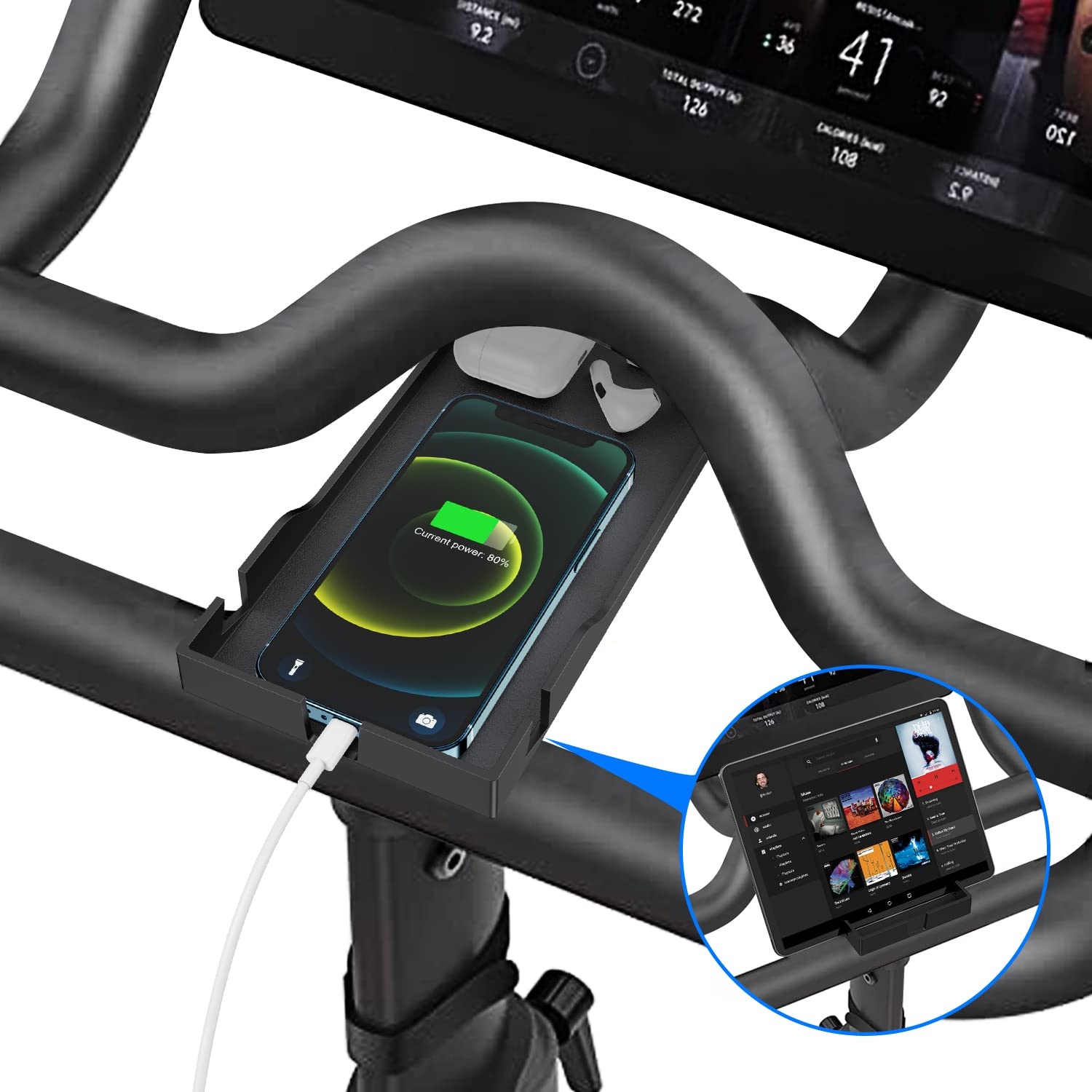 PunNeya Black Bar Mount Phone Holder for Exercise Bike, Charging Slot for iPhone iPad Phone Tablet Headphones Remotes Watch