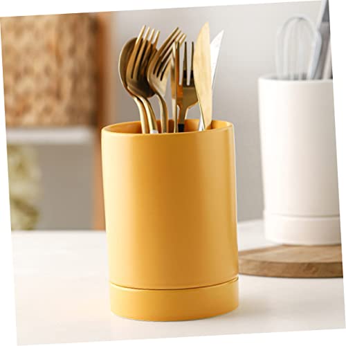 UPKOCH 2 sets with Ceramic Caddy Rack Home Utensil Canister Countertop Drainer Makeup Forks Spatulas Decoration and for Holder Rest Yellow Chopstick Cutlery Organizer Base Matte