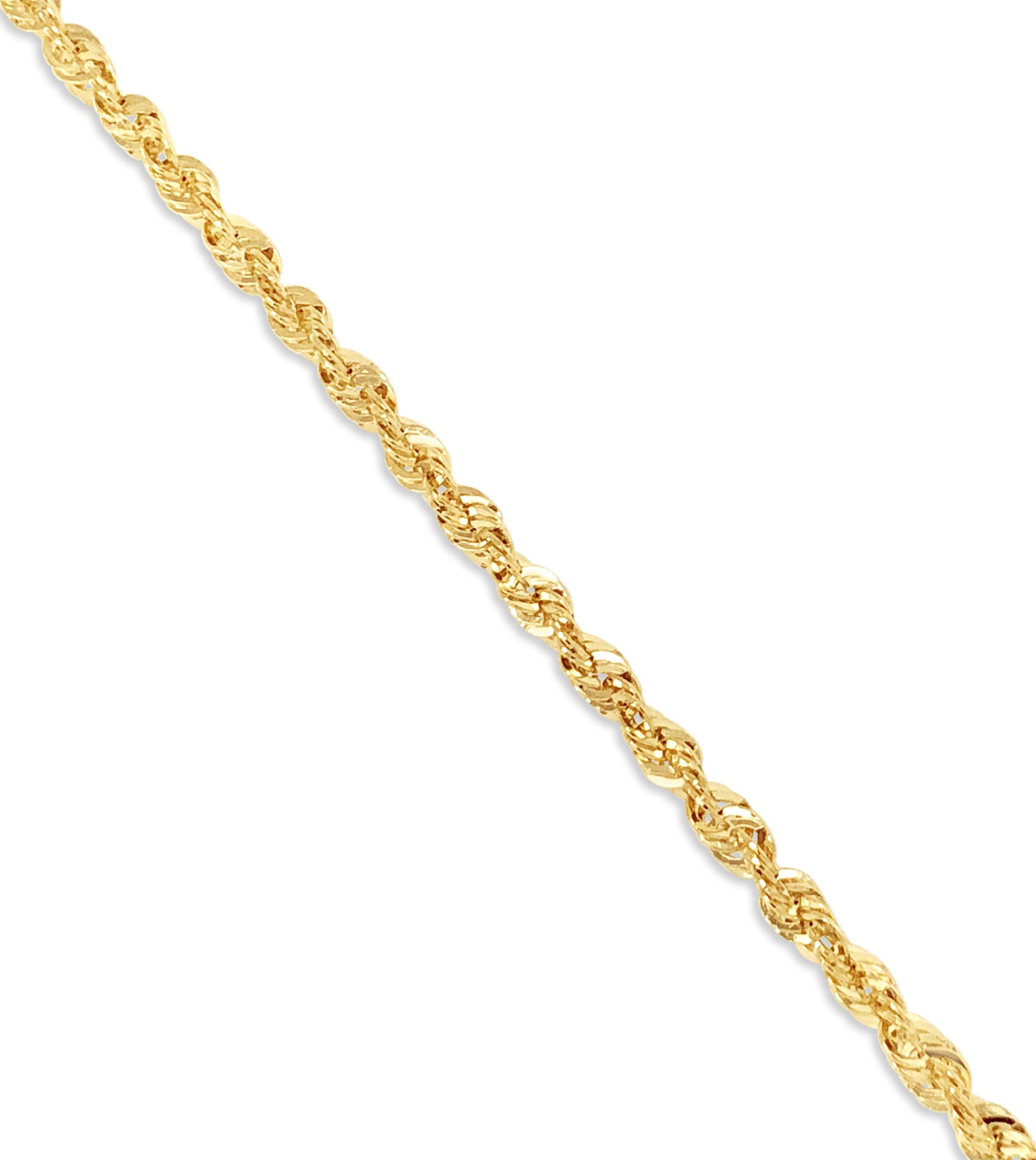 Olive & Chain 14k Solid Gold Rope Chain Bracelet for Men/Women, Diamond Cut, Yellow Gold, Hypoallergenic, Lobster Clasp Closure