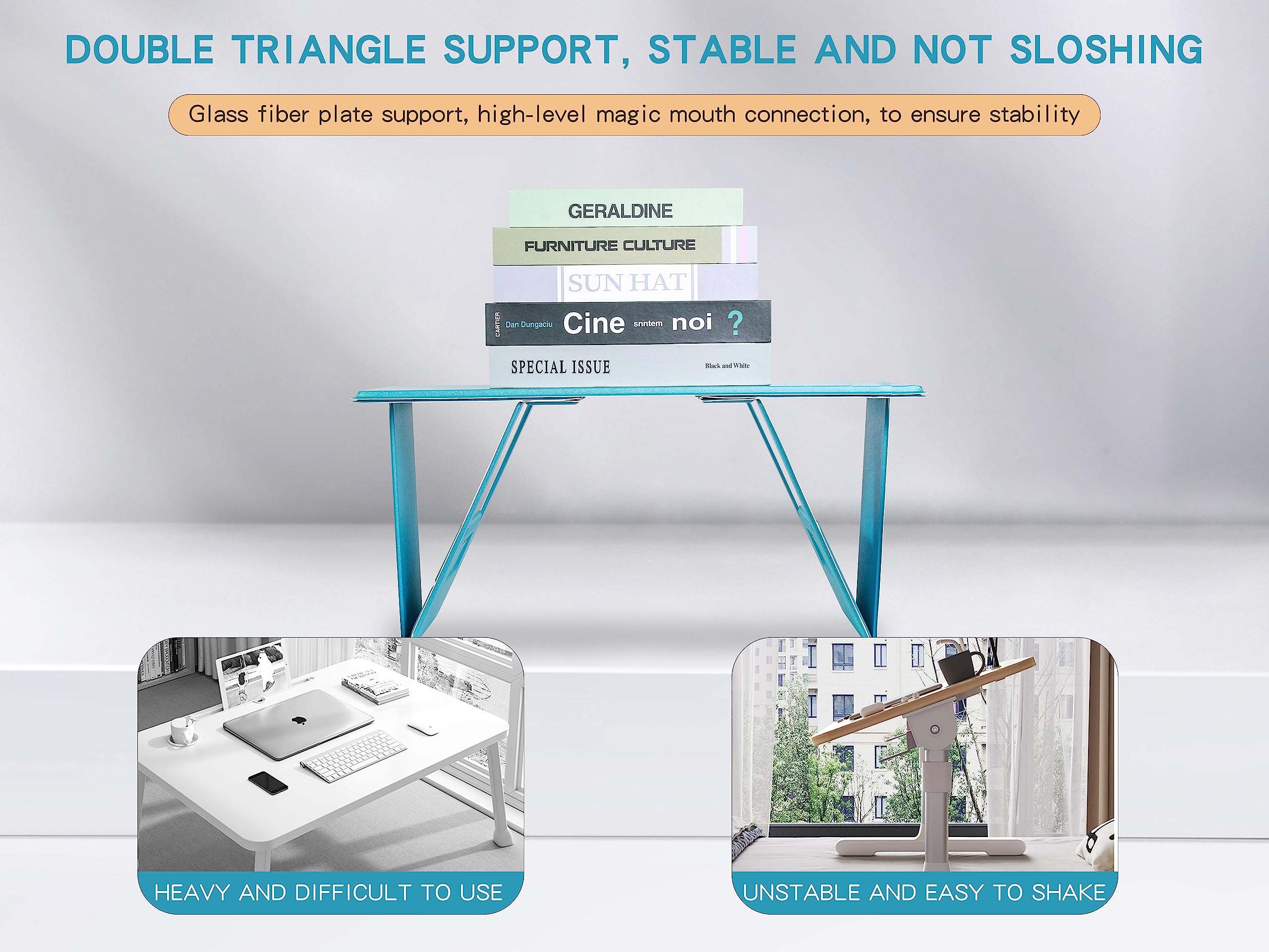 MRJKNRO.KJ Folding Table Desk at Home in The Office and car for Computer Laptop Pad Phone Reading Writing Easy to use Carry and stroage Lightweight…Blue, 9.4“X17.7"X8.26"