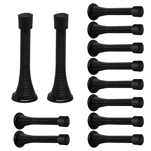 Oil Rubbed Bronze Door Stoppers,3-1/4” Heavy Duty Door Stop-Flexible Spring Door Stopper with Brown Rubber Bumper Tips,12 Pack