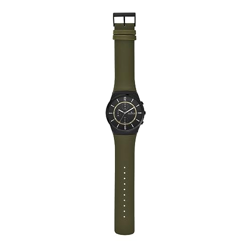Skagen Men's MELBYE Chronograph Stainless Steel Quartz Watch with Leather Strap, Olive, 25 (Model: SKW6801)