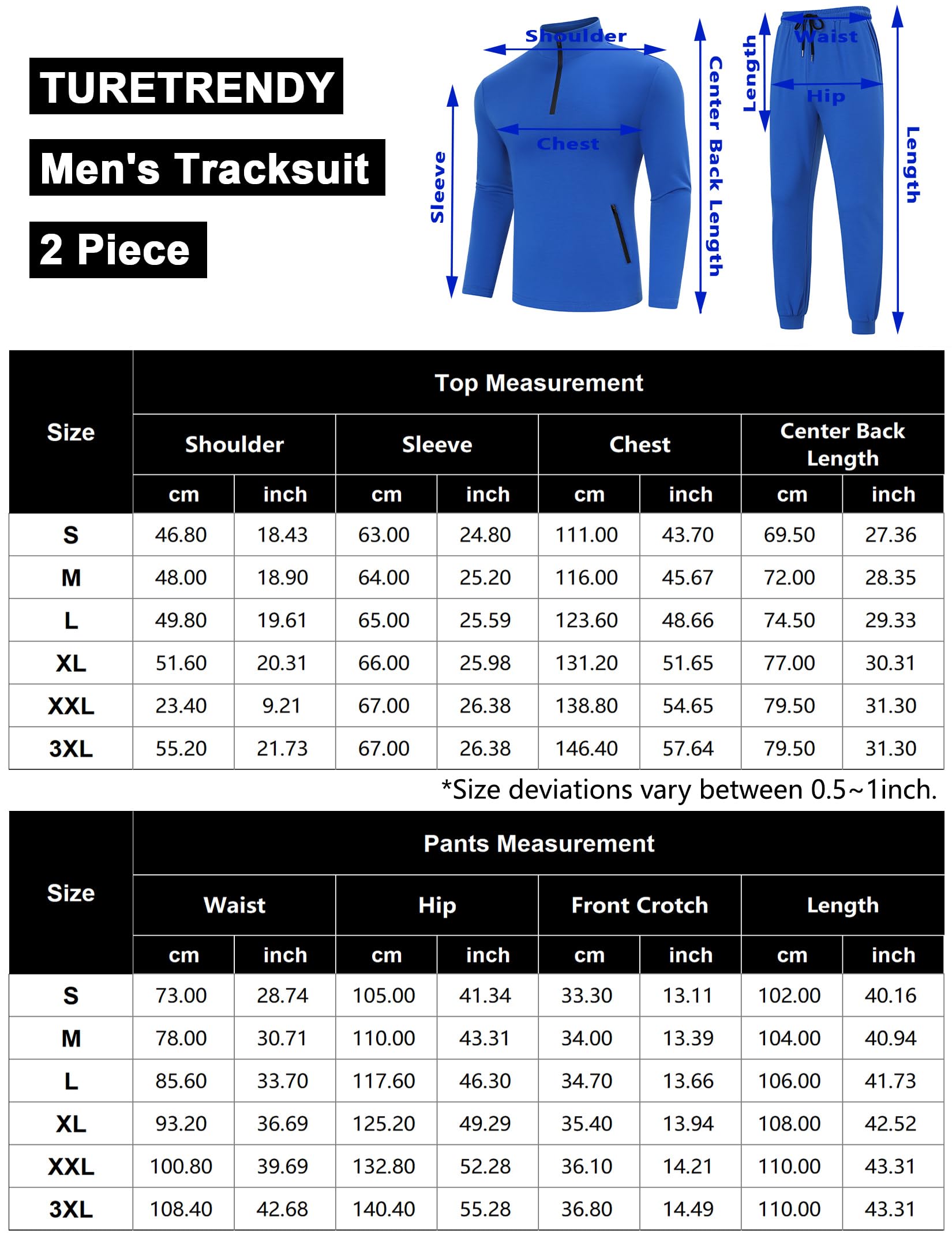 TURETRENDY Men's Tracksuit Set 2 Piece Quarter Zip Casual Golf Jogging Suit Athletic Sports Sweatsuits Set Navy Blue M