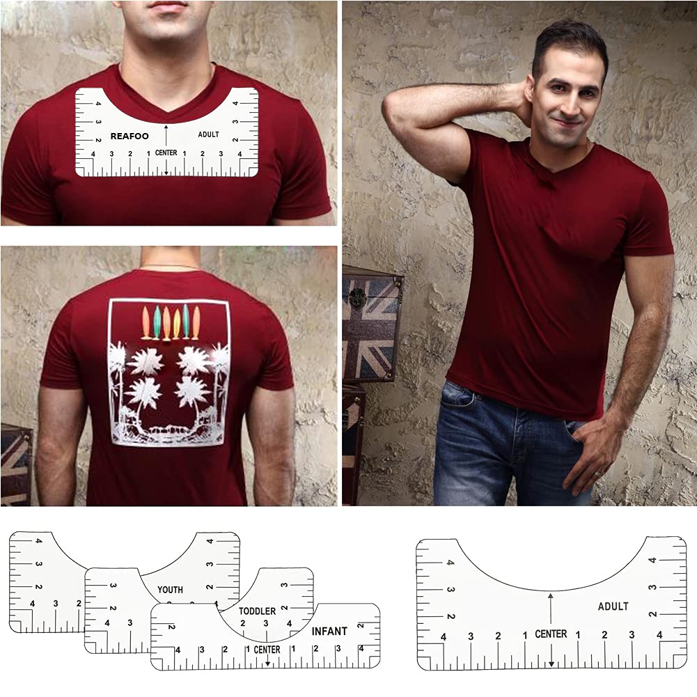 REAFOO T-Shirt Alignment Ruler Guide Tool,4 Pack T-Shirt Ruler to Center Designs for Adults Youth Toddler Infant(White)