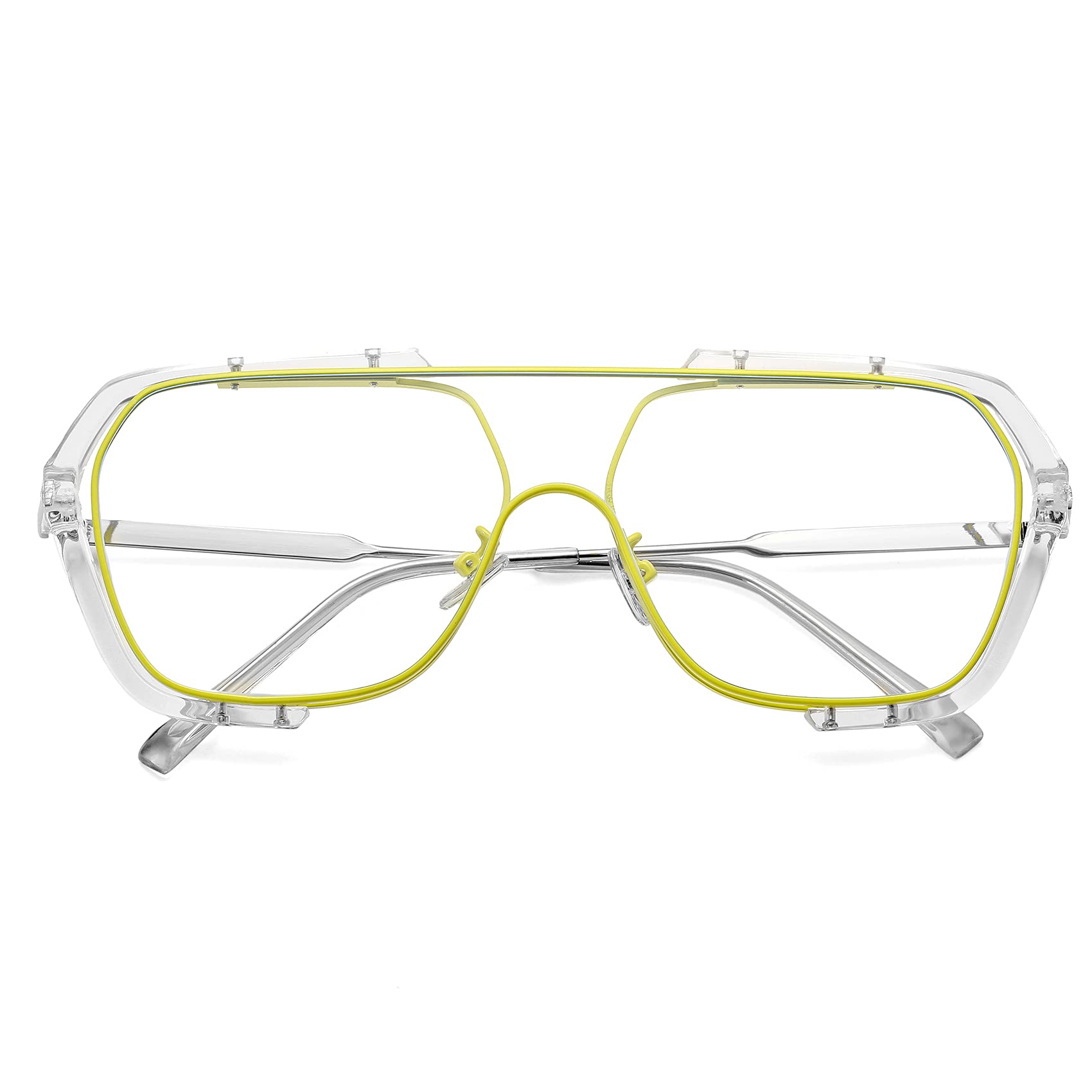 Square Oversized Sunglasses Designer UV400 Protection Eyewear for Men Women (Green/Clear)