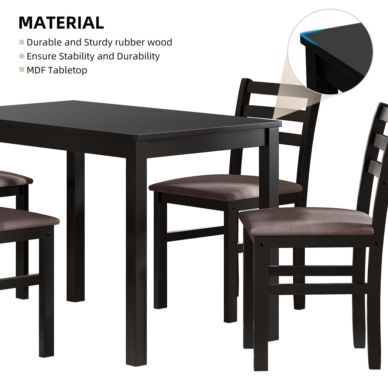 MTSVMP Dining Table Set for 4, 5-Piece Dining Table Set, 4 Upholstered Ladder Back Chairs with Brown Cushion, 43" Square Stylish Dining Table for Kitchen Small Space