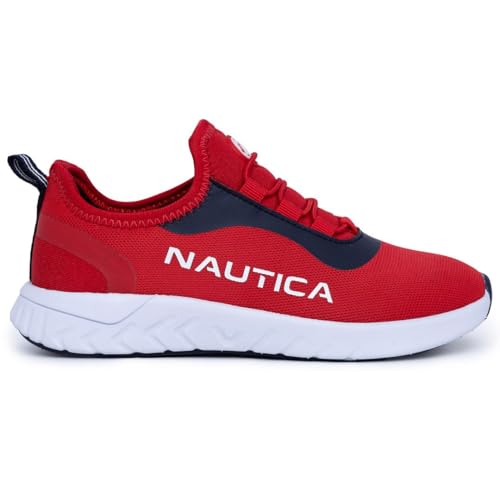 Nautica Kids Boys Slip-On Sneaker | Bungee Athletic Shoe | Comfortable Slip-On Design | Trendy and Stylish | Perfect for Active Boys-Lakerock-Red Navy Pop-13