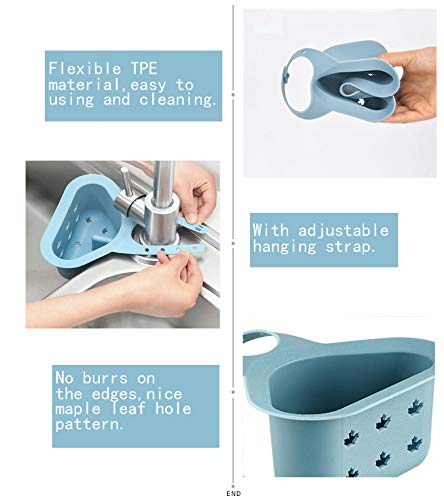 TuuTyss Flexible Hanging Sponge Holder Sink Caddy for Sink Kitchen,Blue,Set pf 1