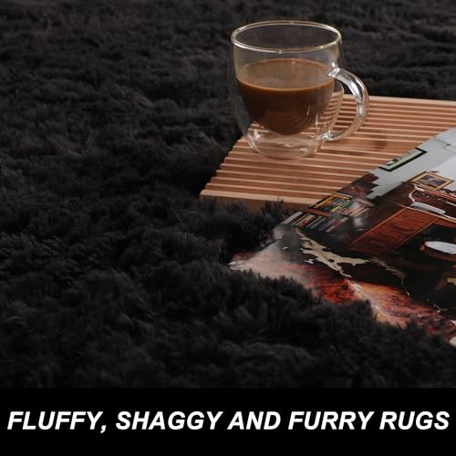 PAGISOFE Soft Rugs for Kids, Fuzzy Nursery Decor, 4x5.3 Feet, Black