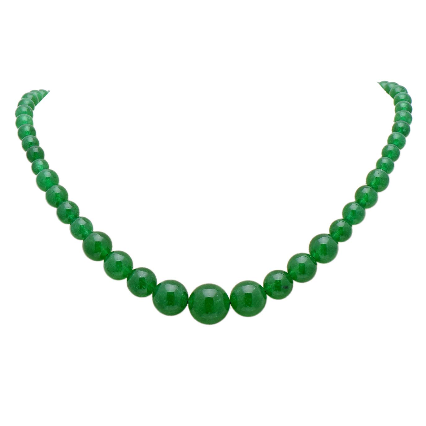 Paialco Women's Graduated Necklace Strand Chalcedony Emerald Green Beads 6-14MM, 18 Inches