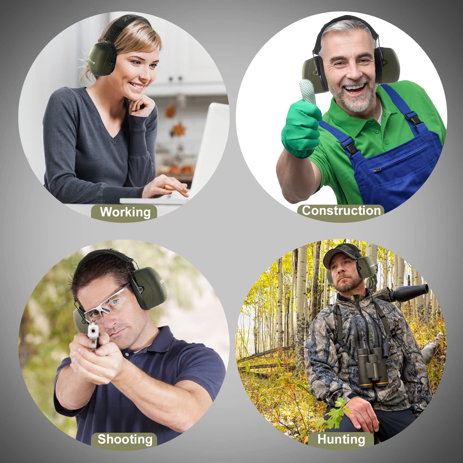 ZOHAN EM056 + EM028 Shooting Ear Protection Earmuff, Hearing Protection Noise Reduction for Gun Range, Hunting